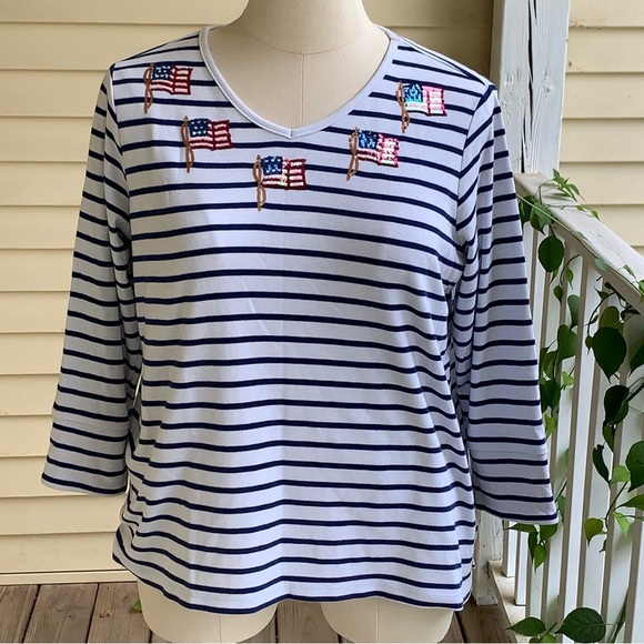 Quacker Factory | Tops | Quacker Factory Striped Tshirt Top Xl Sequins ...